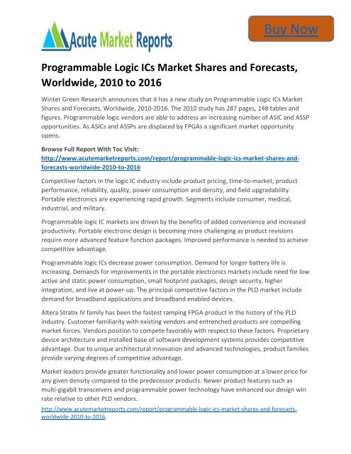 Global Programmable Logic ICs Market 2010 to 2016 - Technology, Type ...