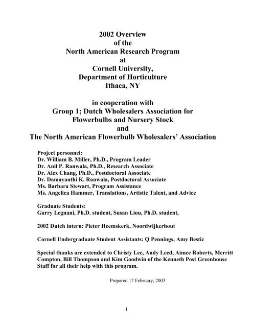 2002 Overview of the North American Research Program at Cornell ...