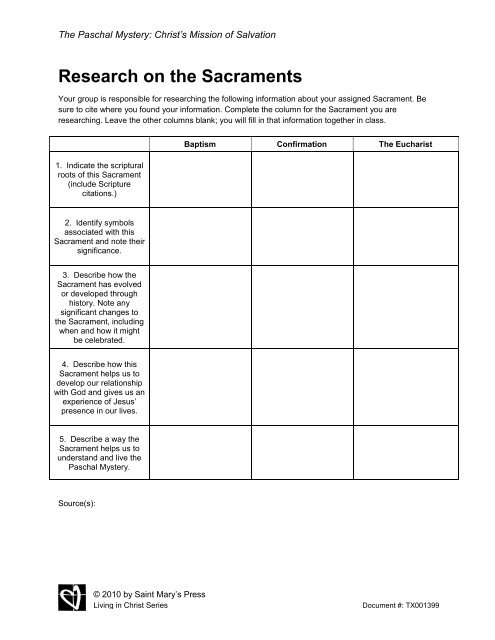 Research on the Sacraments - Saint Mary's Press