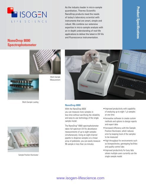 Product Specifications NanoDrop 8000 Spectrophotometer