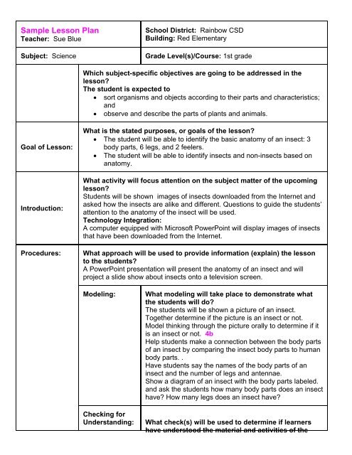 Sample Lesson Plan With Evidence Iowa Department Of Education
