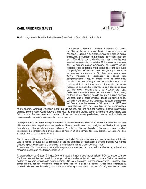KARL FRIEDRICH GAUSS - MiniWeb Educação