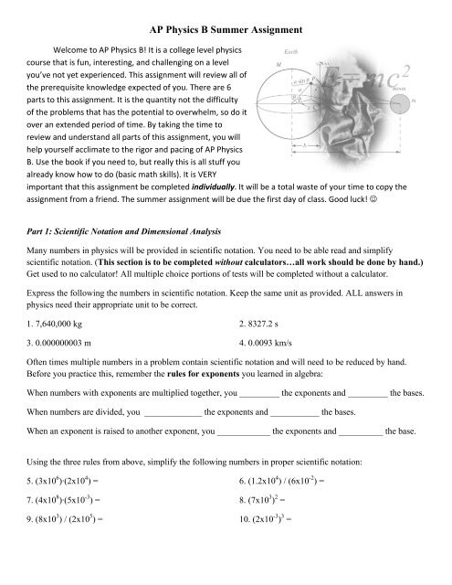 AP Physics B Summer Assignment