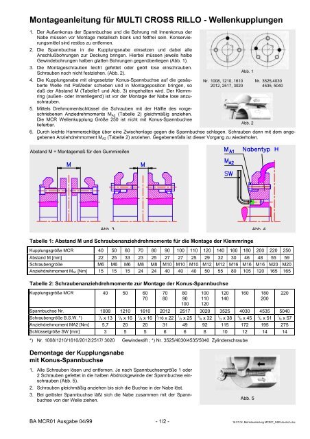 Montageanleitung für MULTI CROSS RILLO - Wellenkupplungen