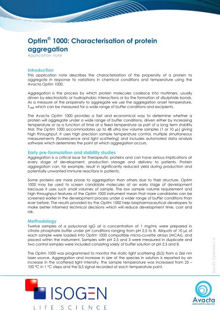 Title: Example protein formulation screen part 1 - Isogen Life Science