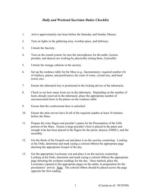 Sacristan Checklist for Daily and Weekend Masses.pdf - St. Charles ...