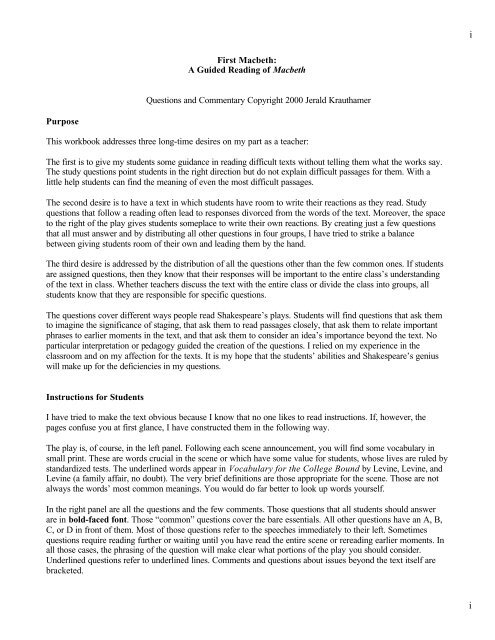 First Macbeth: A Guided Reading of Macbeth ... - Pen and Page