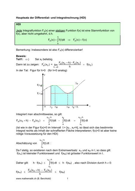Hauptsatz Der Differential- Und Integralrechnung