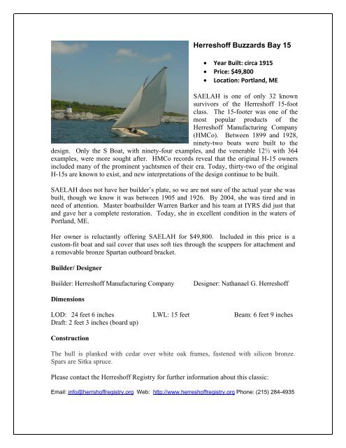 Herreshoff Buzzards Bay 15 - Herreshoff Registry