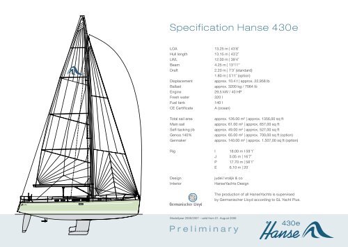 Specification Hanse 430e - Sound Sailing Center