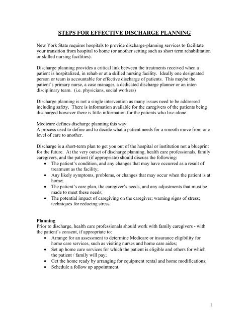 STEPS FOR EFFECTIVE DISCHARGE PLANNING