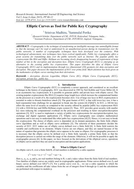 Elliptic Curves as Tool for Public Key Cryptography