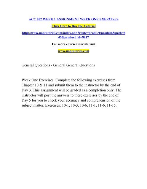 ACC 202 WEEK 1 ASSIGNMENT WEEK ONE EXERCISES
