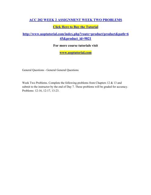 ACC 202 WEEK 2 ASSIGNMENT WEEK TWO PROBLEMS