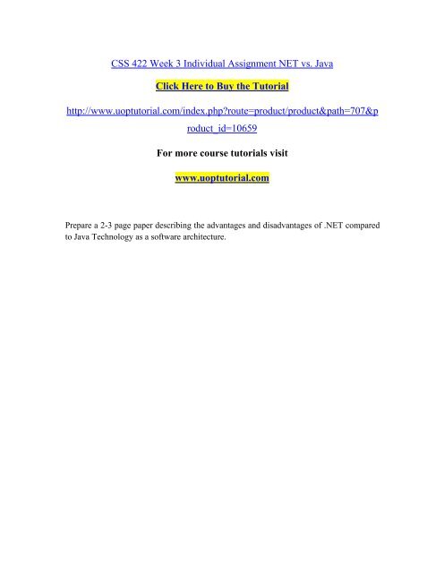 CSS 422 Week 3 Individual Assignment NET vs. Java