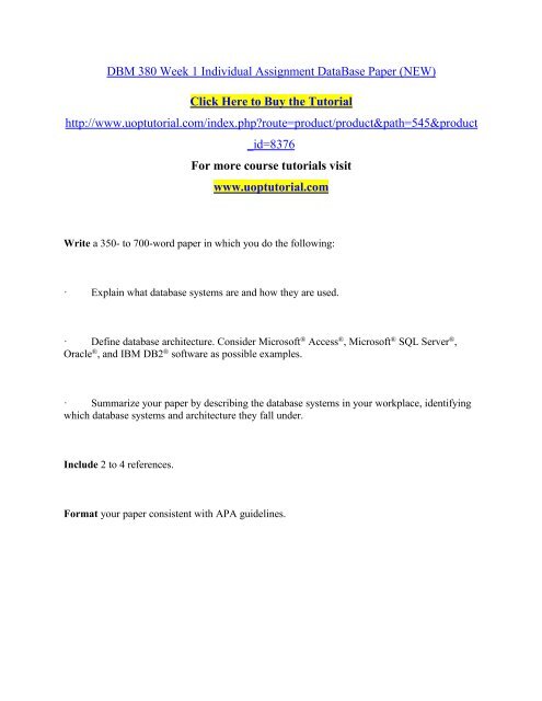 DBM 380 Week 1 Individual Assignment DataBase Paper
