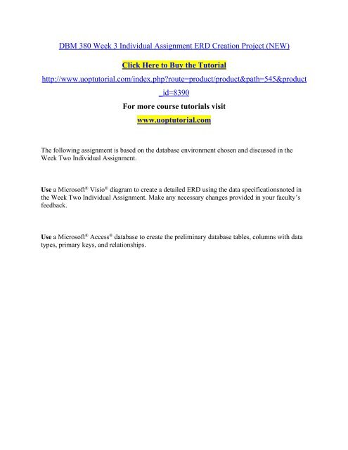 DBM 380 Week 3 Individual Assignment ERD Creation Project