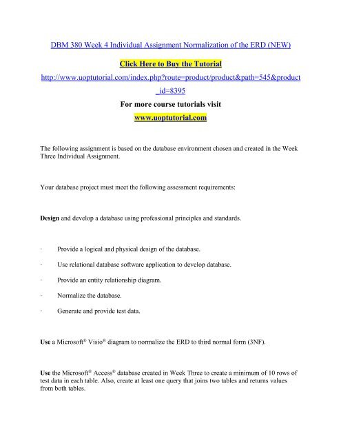 DBM 380 Week 4 Individual Assignment Normalization of the ERD