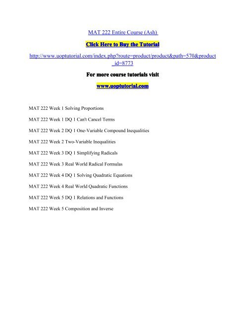 MAT 222 Entire Course