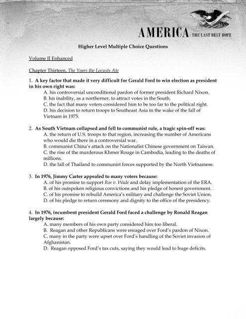 Chapter 13 Higher Level Multiple Choice Questions - Last Best Hope