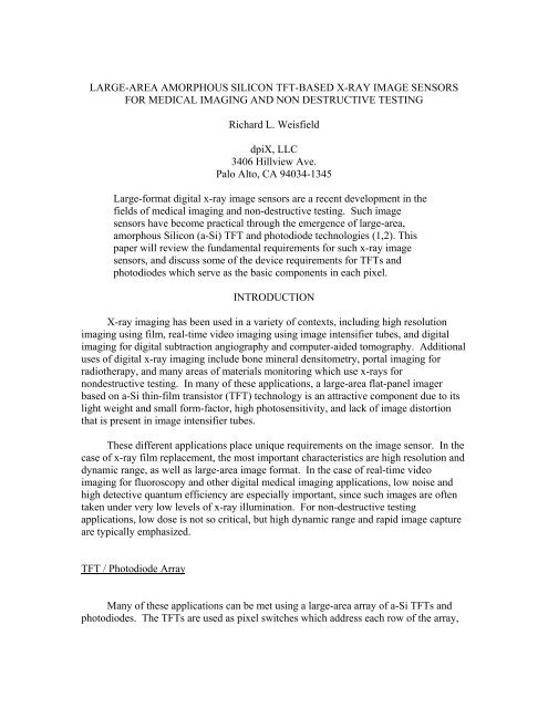 Large Area Amorphous Silicon Tft Based X Ray Image Sensors