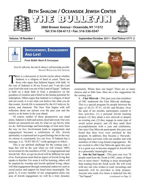 OJC Bulletin - Oceanside Jewish Center