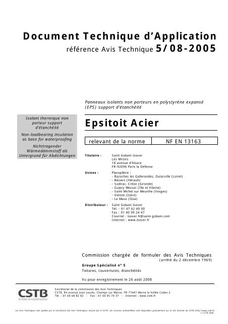 Document Technique d'Application Epsitoit Acier - Isover