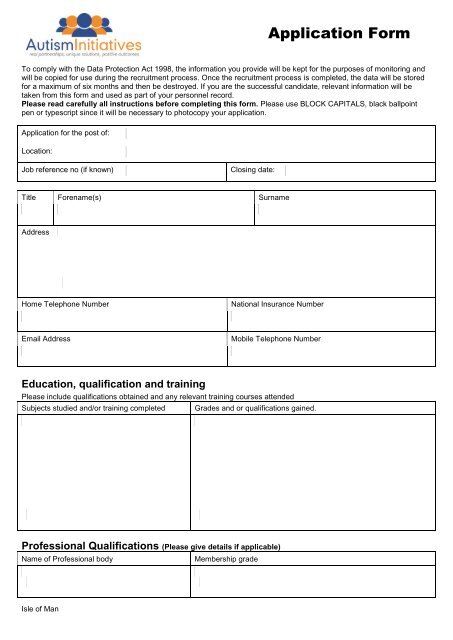 Application Form - Autism Initiatives