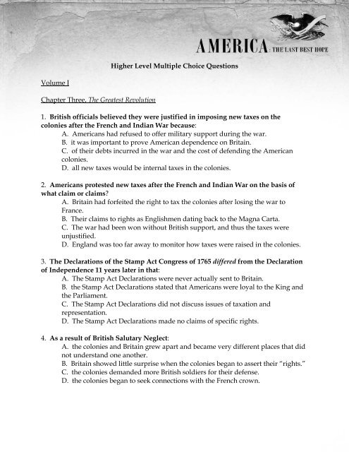 Higher Level Multiple Choice Questions - Last Best Hope