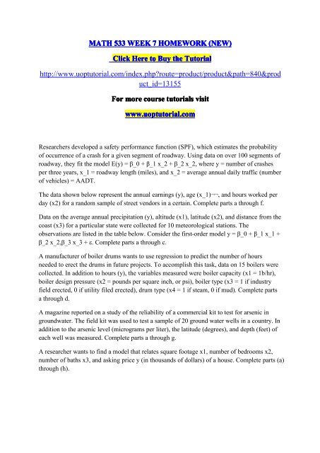 MATH 533 WEEK 7 HOMEWORK (NEW)