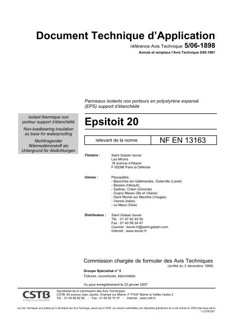 Document Technique d'Application Epsitoit 20 - CSTB