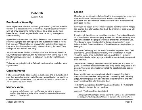 Lesson 2: Deborah (Judges 4, 5)