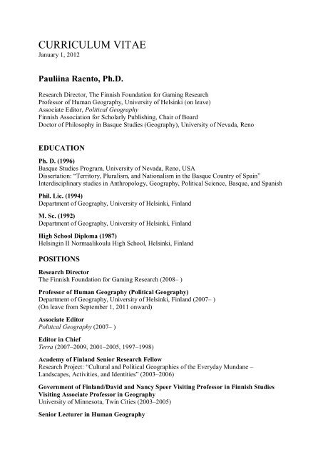 Curriculum Vitae - Helsinki.fi