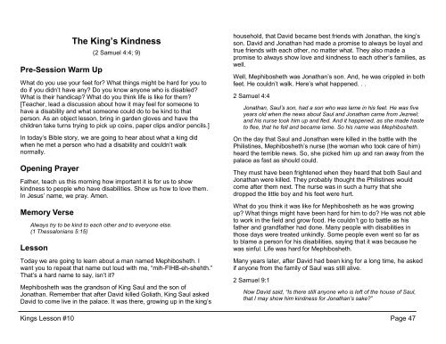 Lesson 10: The King's Kindness