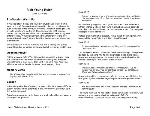 Lesson 21: The Rich Young Ruler