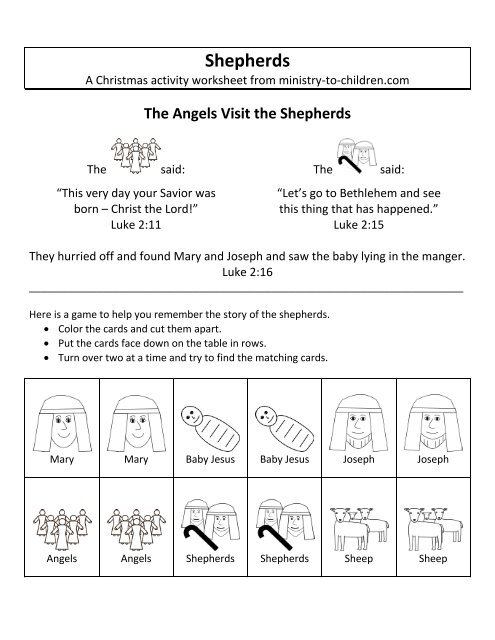 Christmas Worksheet â Shepherds - Ministry-To-Children