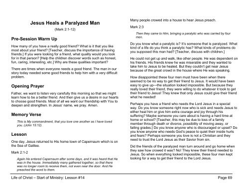 Lesson 14: Jesus Heals a Paralyzed Man
