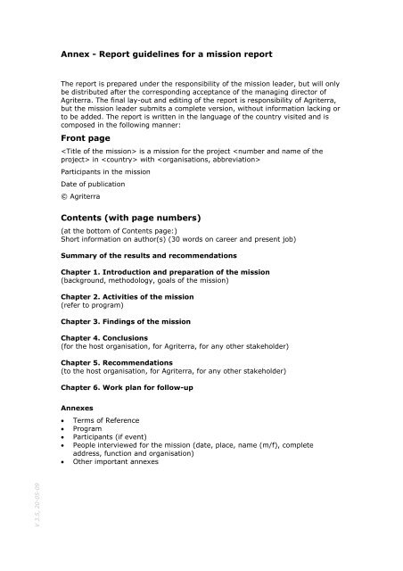 Annex 2 : Report Guidelines - Agriterra