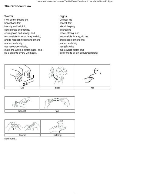 The Girl Scout Law Words Signs - Lesson Tutor