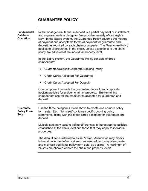 GUARANTEE POLICY - Hotel eServices