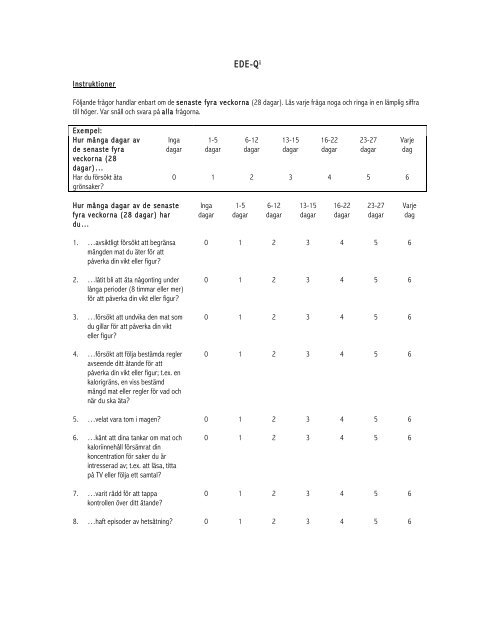 Eating Disorders Examination Questionnaire - Viss
