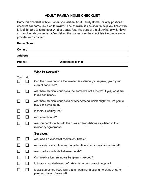 to view the Adult Family Home Checklist