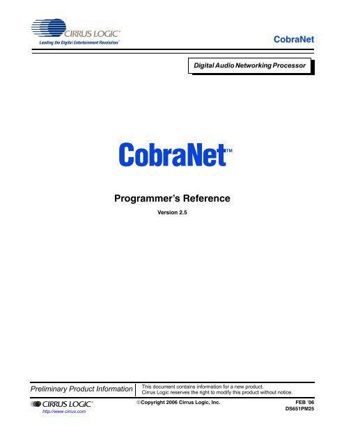 CobraNet Programmer's Reference