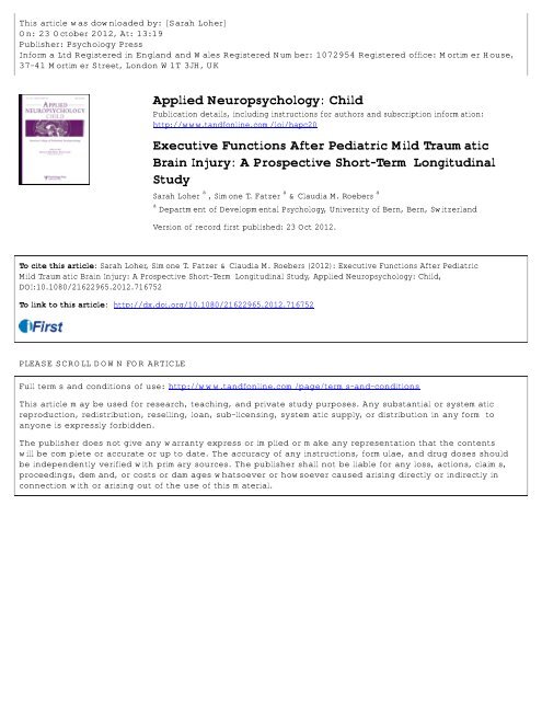 Executive Functions After Pediatric Mild Traumatic Brain Injury: A ...