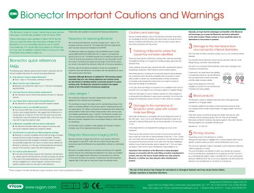 Bionector Important Cautions and Warnings - Vygon (UK)