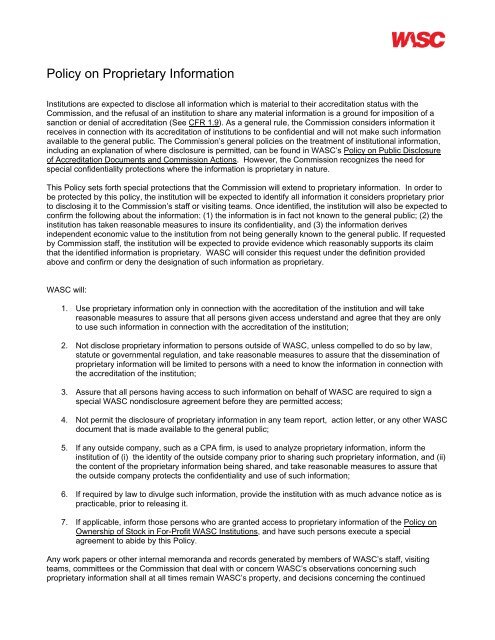 proprietary information of the Policy