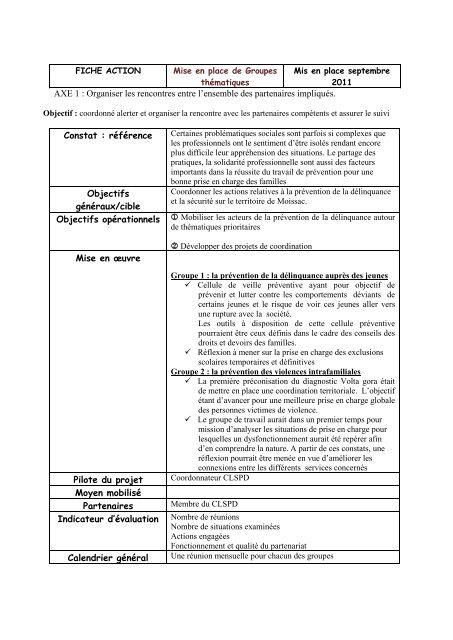 FICHE ACTION Mise en plac