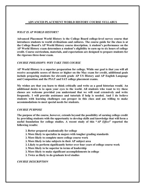 a.p. world history syllabus - Birdville Independent School District