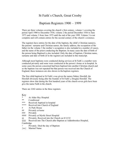 Baptism list - St Faith's home page