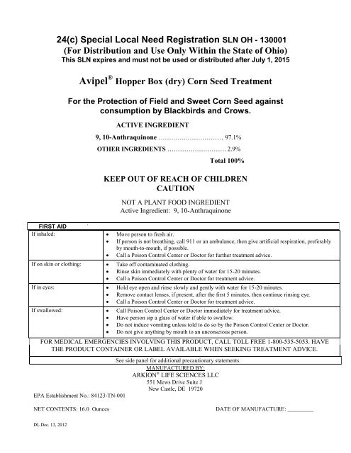 Hopper Box (Dry) Label - Arkion Life Sciences